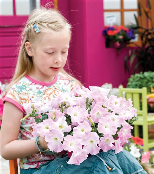Girl holding petunias